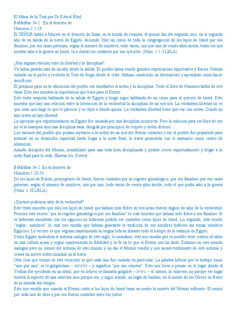 El Maná de La Torá Por DR Ketriel Blad - Parasha 34 - BeMidbar - en El ...