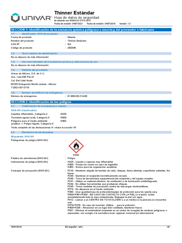 Thinner Estandar Casther | PDF | Química Física | Física Aplicada e ...