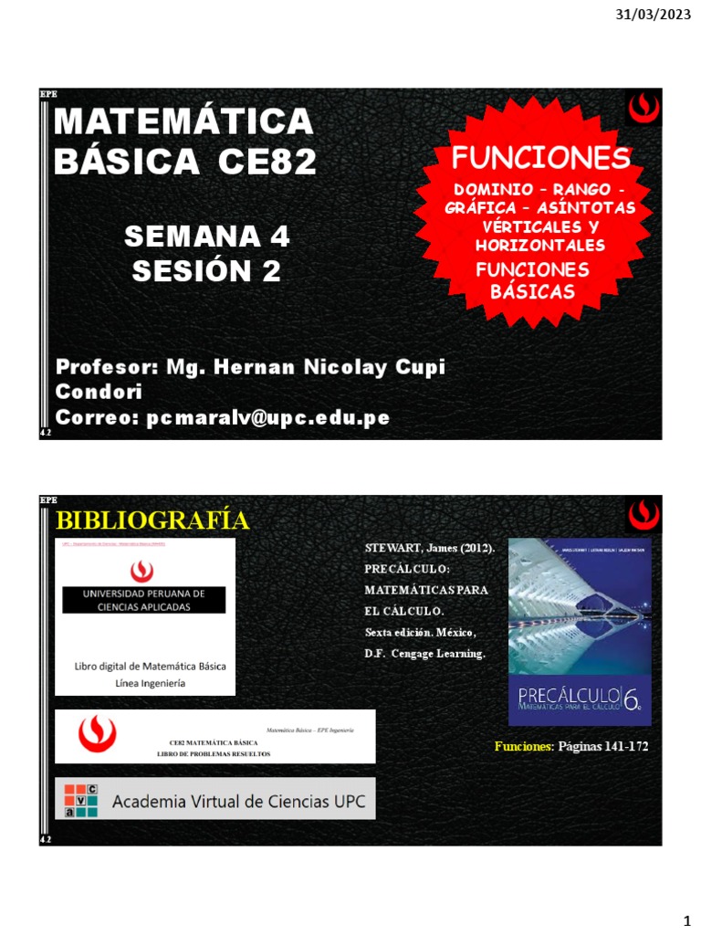 CE82 2023 1A SEM4 SESIÓN 4.2 FUNCIÓN_Anotaciones | PDF | Función (Matemáticas) | Asíntota