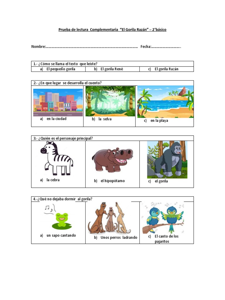Prueba de Lectura El Gorila Razan | PDF