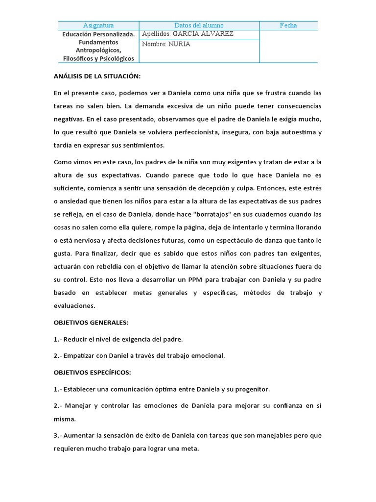 Caso Práctico Vías de Acción Docente | PDF | Las emociones | Autoestima