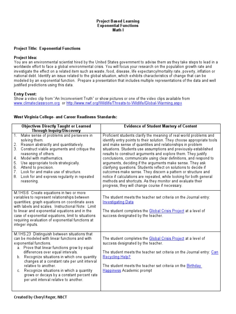 Exponential Functions PBL | PDF | Exponential Function | Function ...