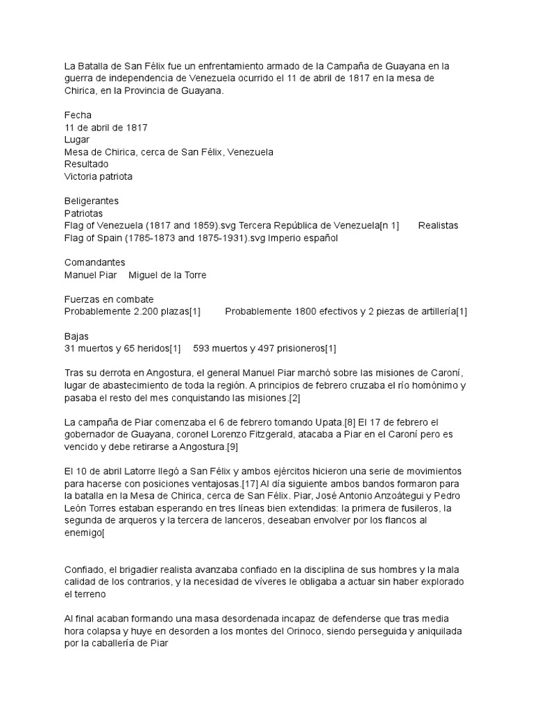 Batalla de San Felix | PDF | Guerra | Conflictos del segundo milenio