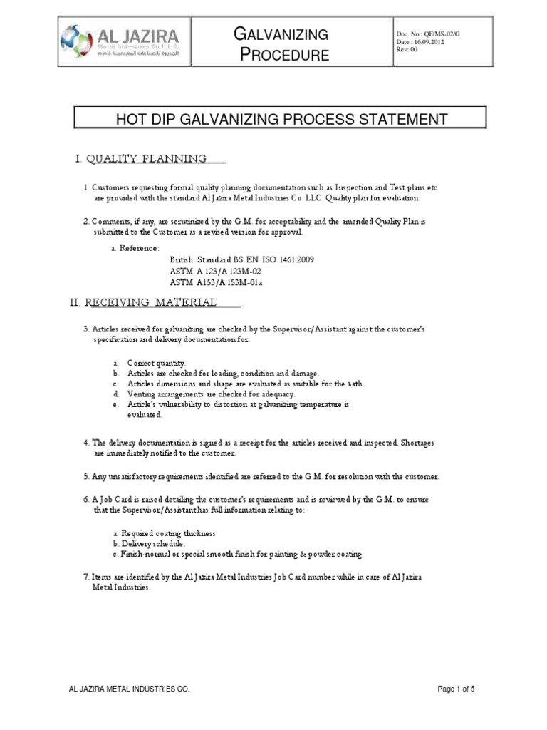 Galvanizing Procedure-1 | PDF | Procedural Knowledge | Building Engineering