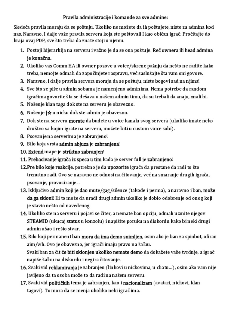 Admin Pravila I Komande-1 1 | PDF