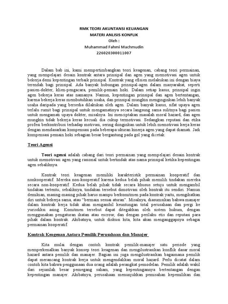 RMK TEORI AKUNTANSI KEUANGAN - Analisis Konflik | PDF