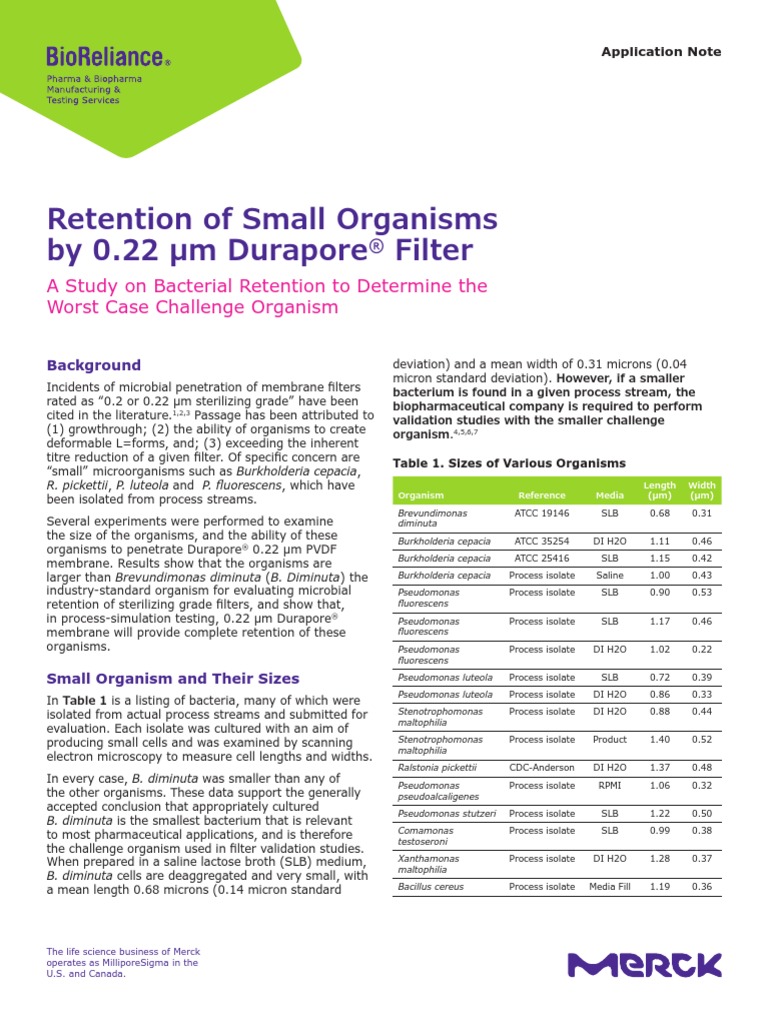 Retention of Small Organisms - Durapore by Merck | PDF | Sterilization ...