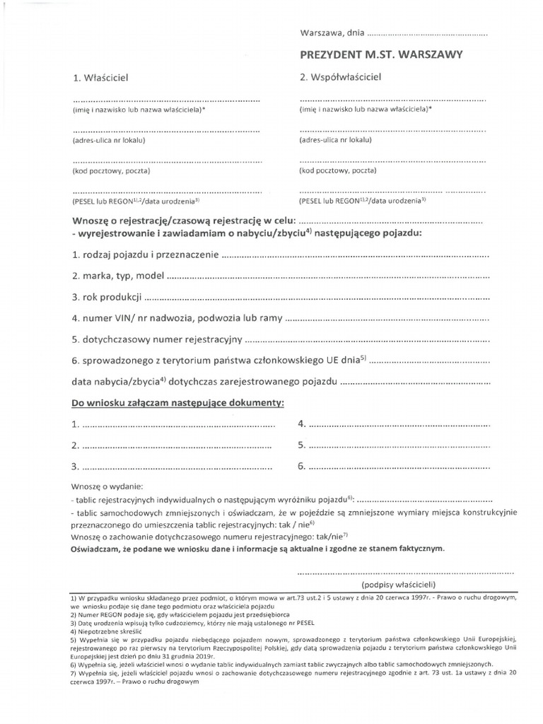 Wniosek o Rejestrację - Wyrejestrowanie Pojazdu | PDF