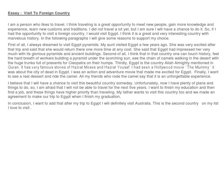 Essay Visit To Foreign Country | PDF | Travel | Young Adult