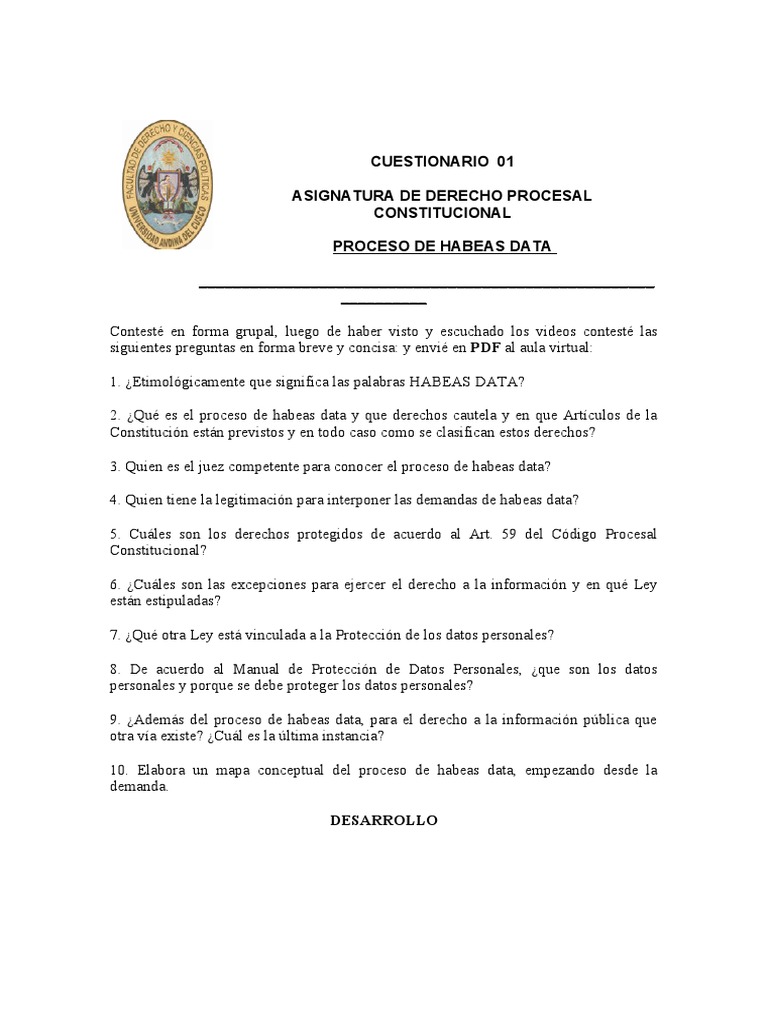 Cuestionario 01 HABEAS DATA .Docx 2022 | PDF