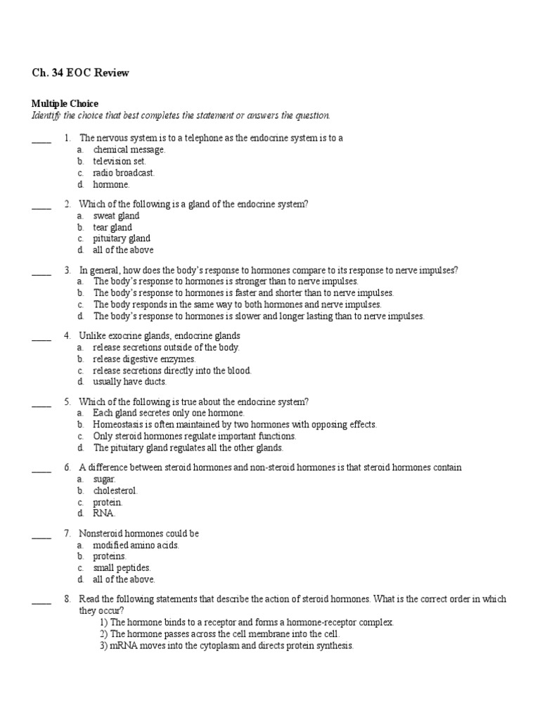 Ch. 34 Eoc Review | PDF | Menstrual Cycle | Hormone