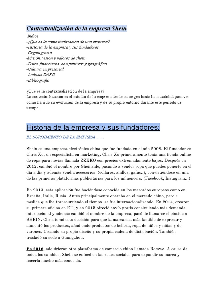 Contextualización de La Empresa Shein | PDF | Marketing | Análisis FODA
