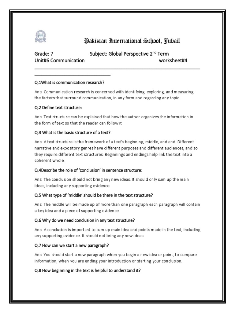 Pakistan International School, Jubail: Grade: 7 Subject: Global ...