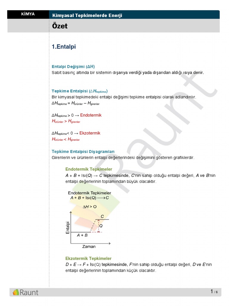 Kimyasal Tepkimelerde Enerji Ozet | PDF