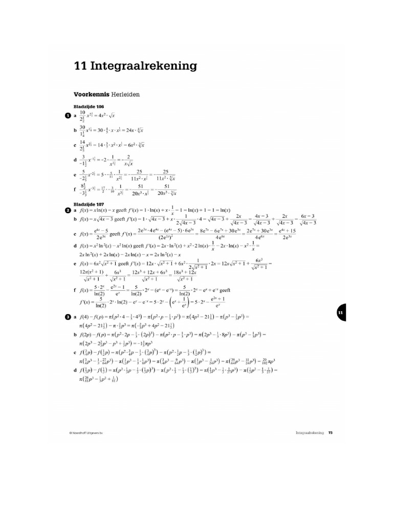 Uitwerkingen Hoofdstuk 11 Integraalrekening 5 | PDF