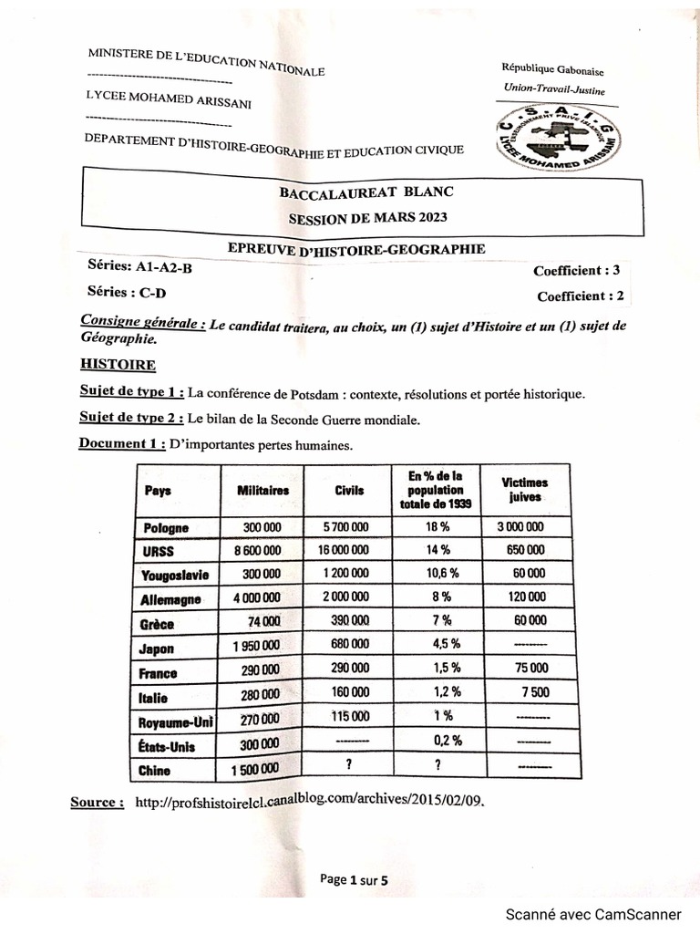 Bac Blanc 2023 | PDF