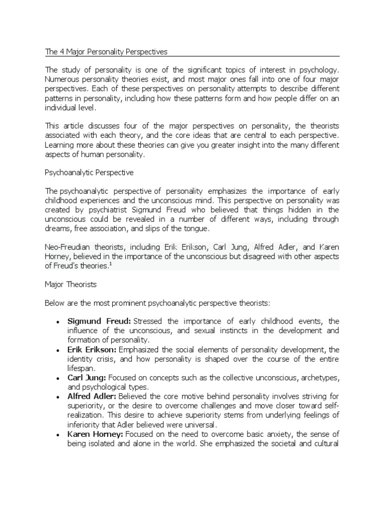 Personality Perspectives 1 | PDF | Id | Humanistic Psychology