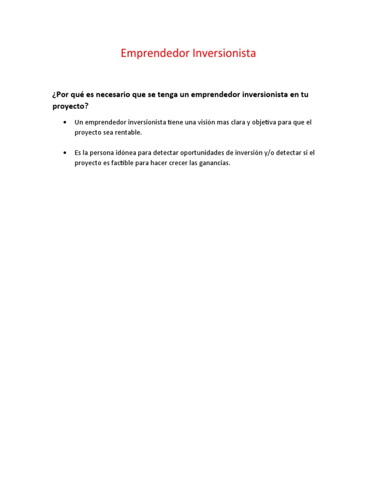 Emprendedor Inversionista: Clave del Éxito | PDF