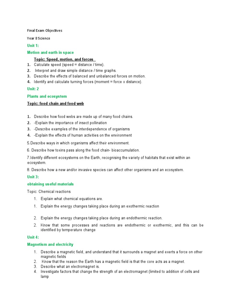 Final Exams Year 8 Objectives | PDF | Cellular Respiration | Blood