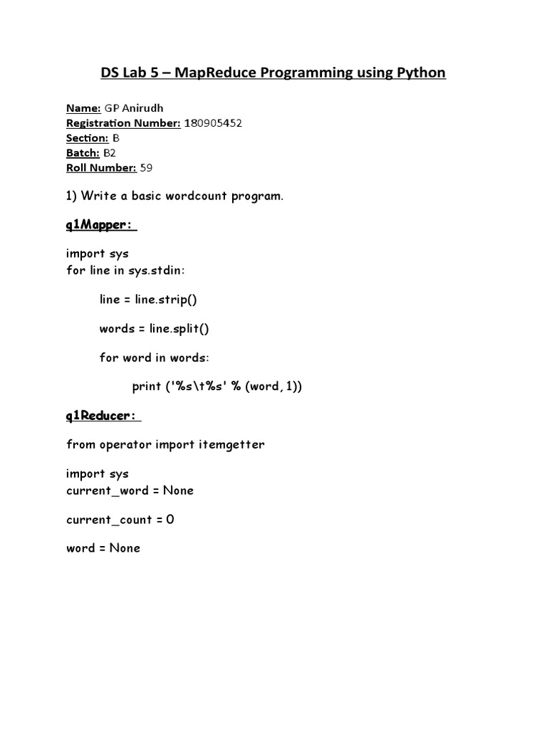 DS Lab-5 GP-Anirudh 180905452 B2 59 | PDF | Map Reduce | Computer Science