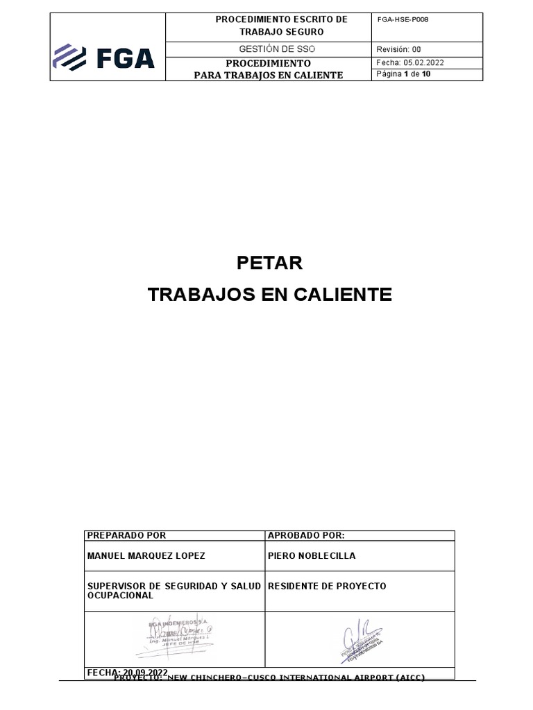 FGA-HSE-P008 - PETAR Trabajos en Caliente | PDF | Soldadura | Construcción