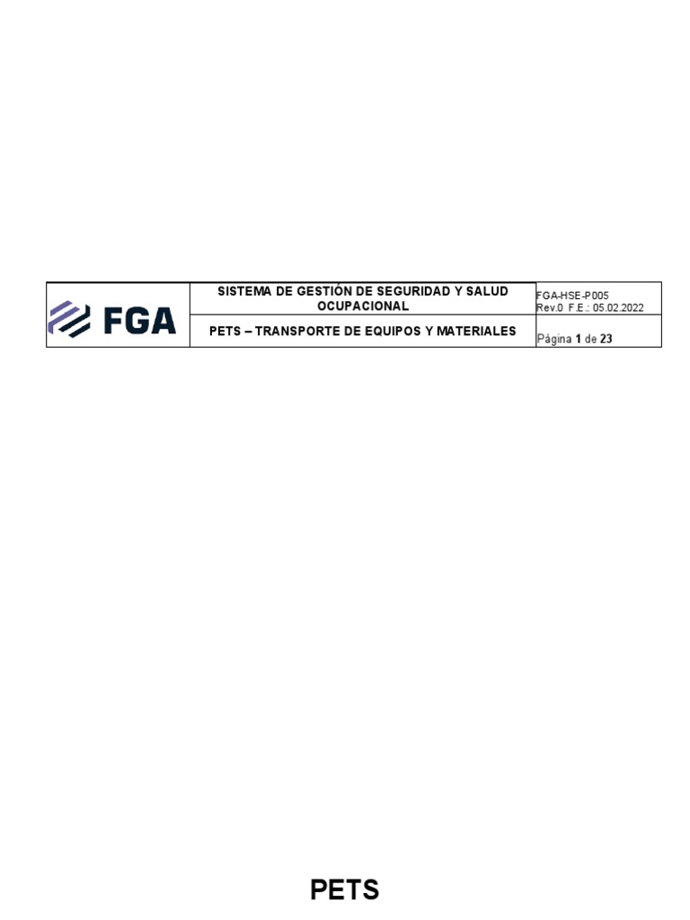 FGA-HSE-P005 - PETS Transporte de Equipos y Material - Rev.00 | PDF ...