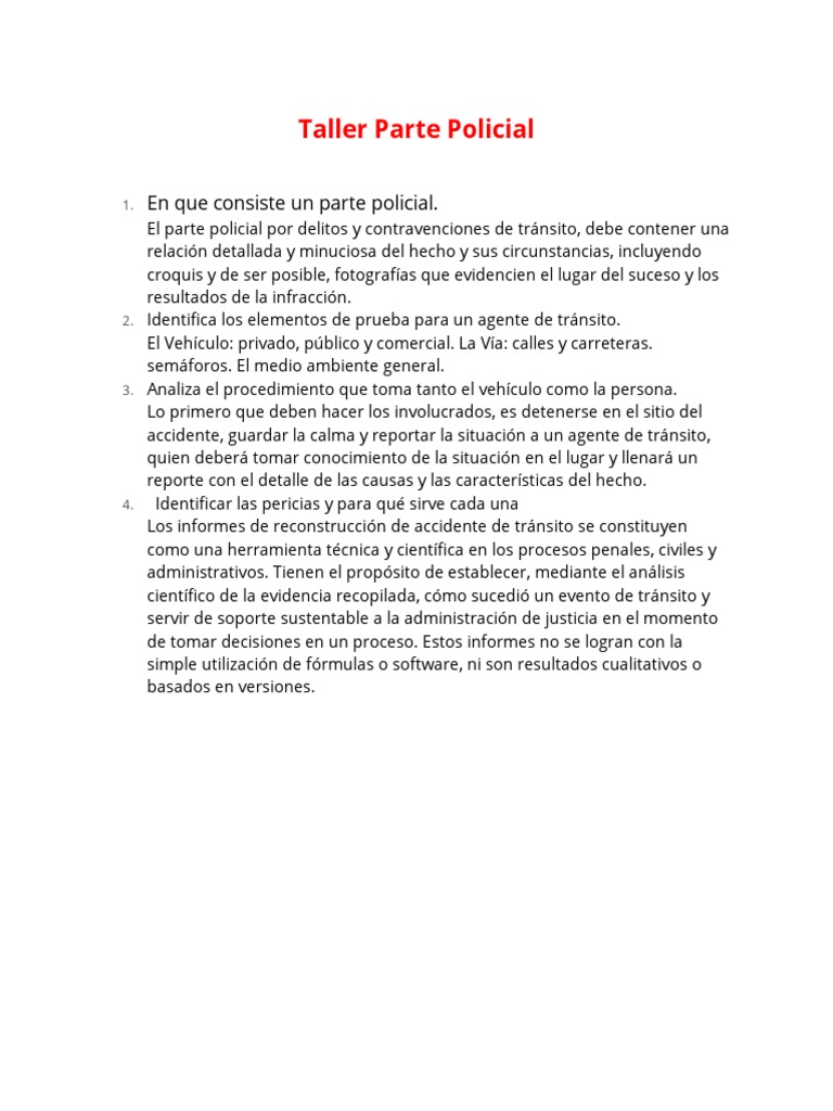 Taller Parte Policial Hoy | PDF