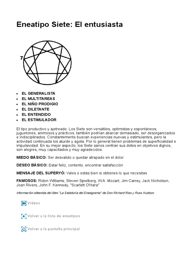 Eneatipo Siete - El Entusiasta - Test de Eneagrama de La Personalidad | PDF