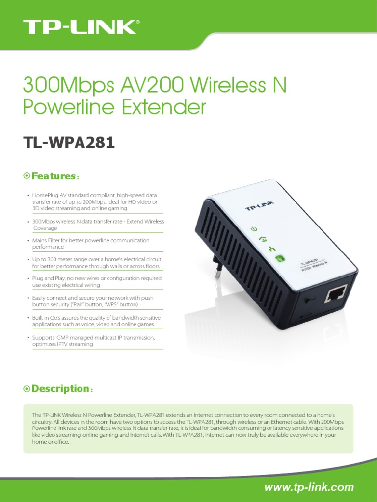 TL-WPA281 V1 Datasheet | Download Free PDF | Wi Fi | Information And ...