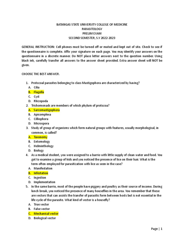 PARA PRELIM EXAM Final | PDF | Medical Specialties | Microbiology