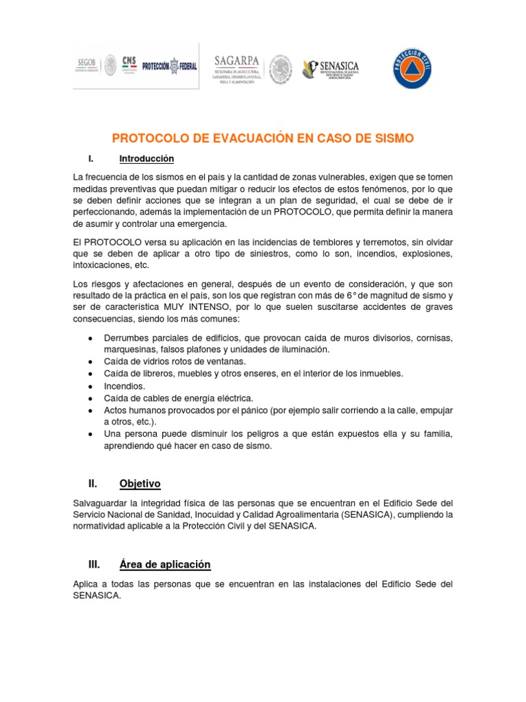 Protocolo en Caso de Sismo | PDF | Defensa Civil | Temblores