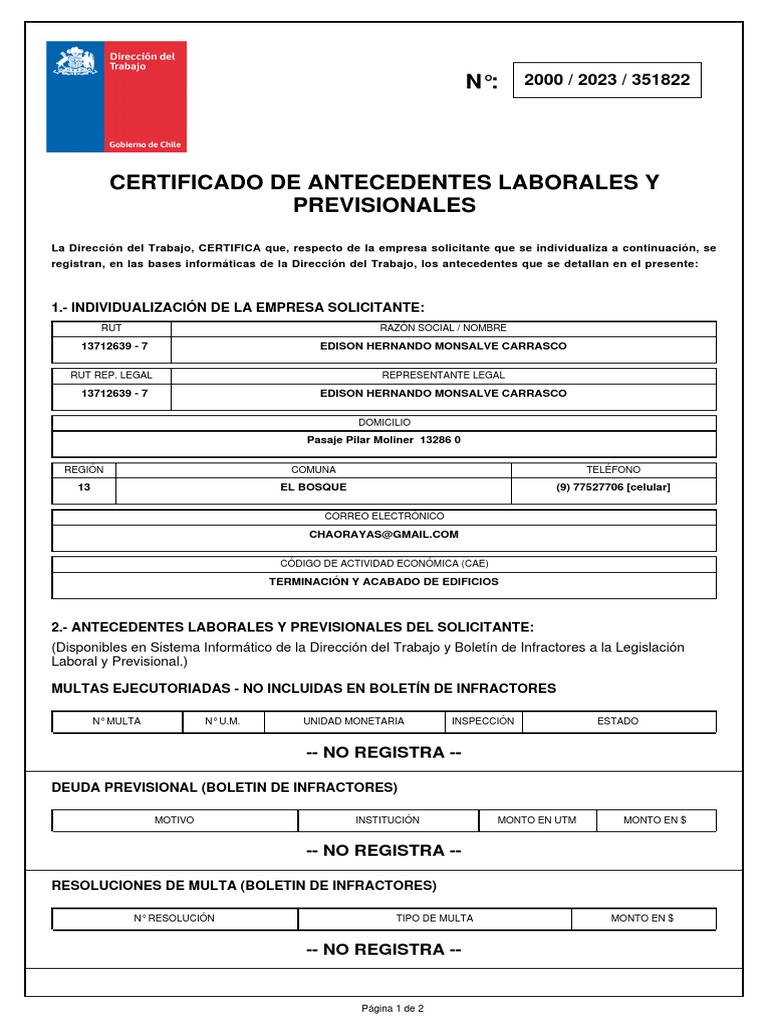Certificado de Antecedentes Laborales | PDF