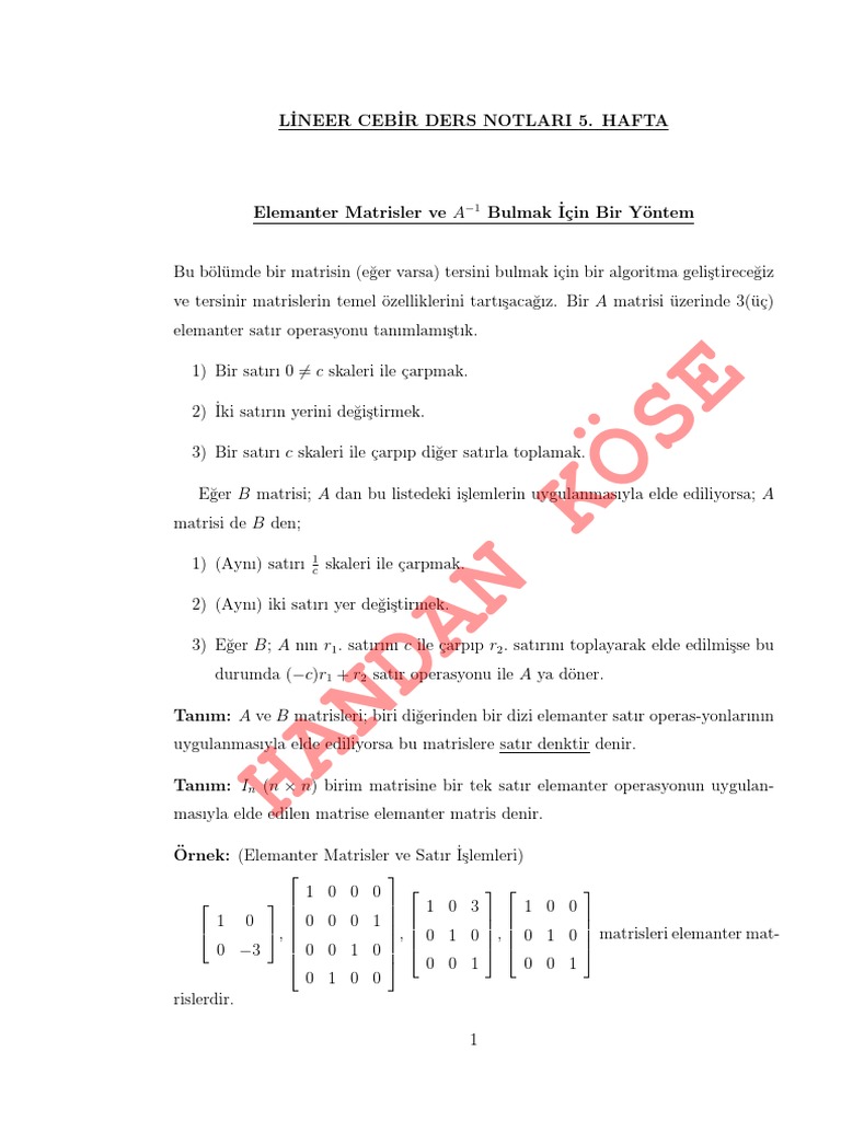 Lineer Cebir NOT | PDF