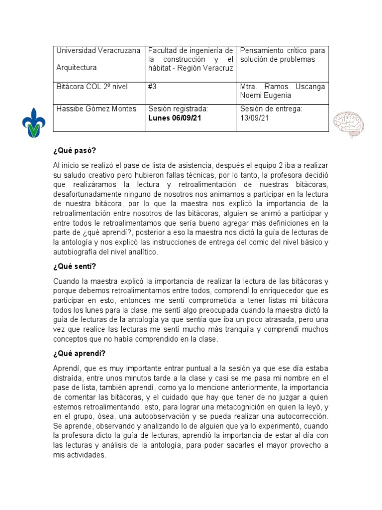 Bitacora COL #3 (2do Nivel) | PDF | Aprendizaje | Teoria de la mente
