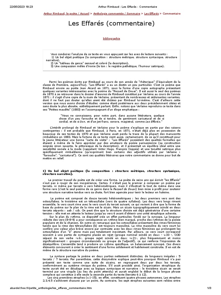 Rimbaud : Analyse de "Les Effarés" | PDF | Arthur Rimbaud | Clause