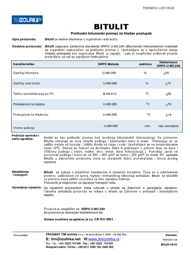 Bitulit (Tehnički List) | PDF
