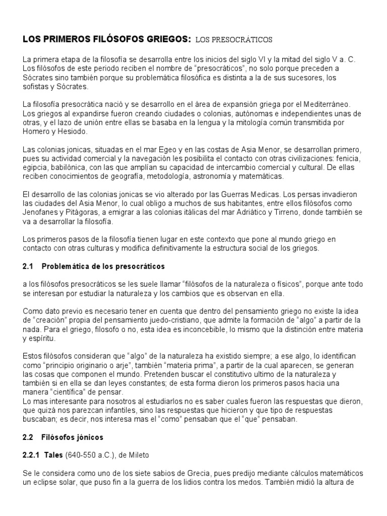 Los Primeros Filósofos Griegos | PDF | Filosofía griega antigua | Pitágoras