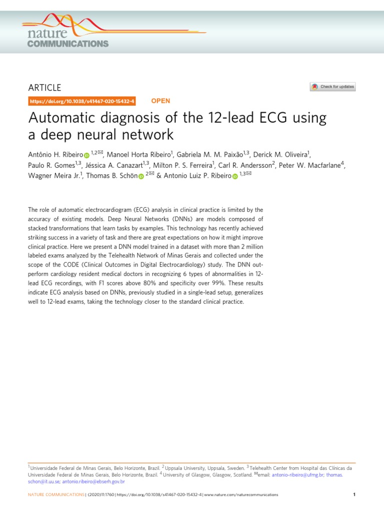Automatic Diagnosis of The 12-Lead ECG Using A Deep Neural Network | PDF | Medical Diagnosis ...