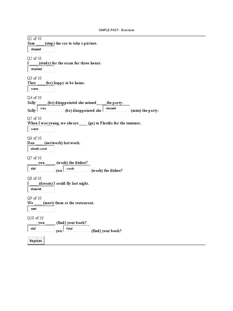 4º Simple Past - Exercise1 | PDF