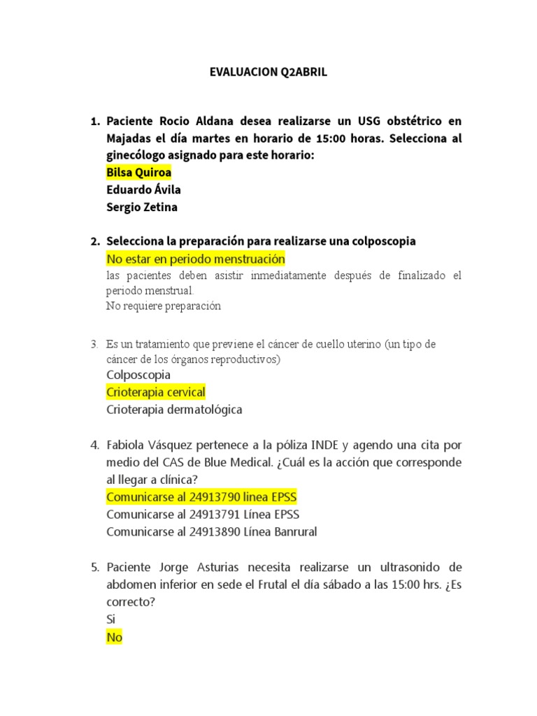 Evaluación de Servicios Médicos Q2 | PDF