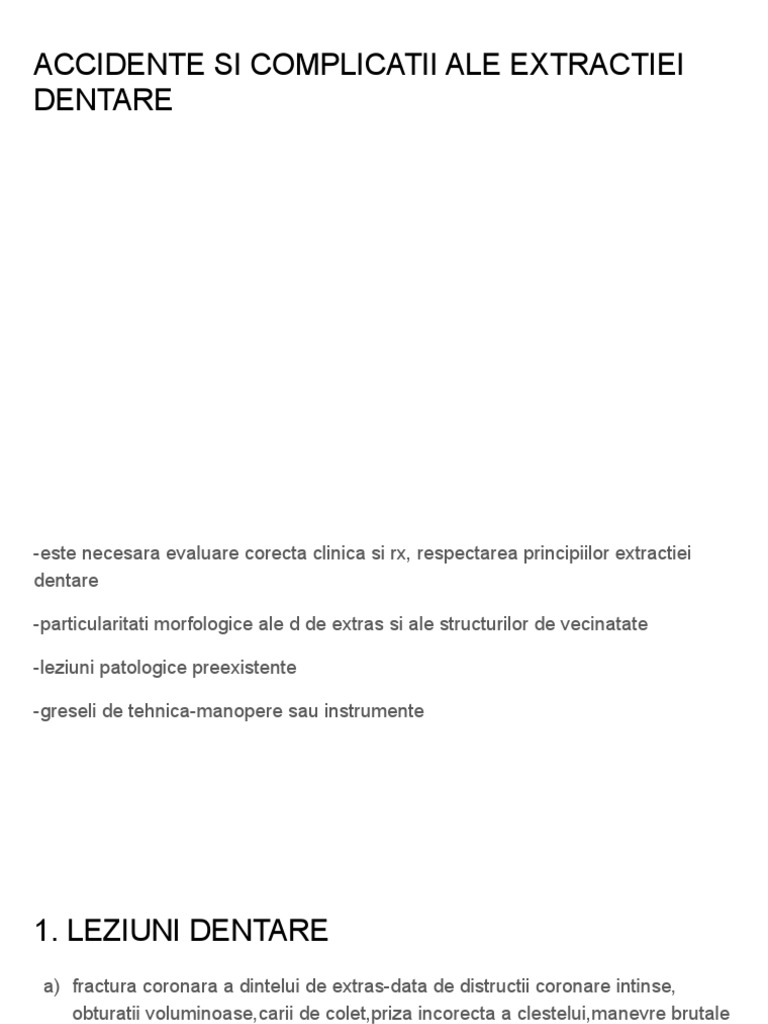 Accidente Si Complicatii Extractie Dentara | PDF