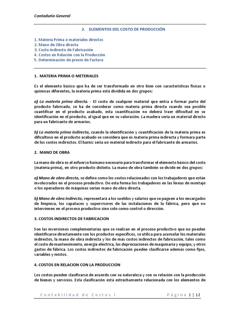 Tema 2 - ELEMENTOS DEL COSTO | PDF | Costo | Contabilidad de costos