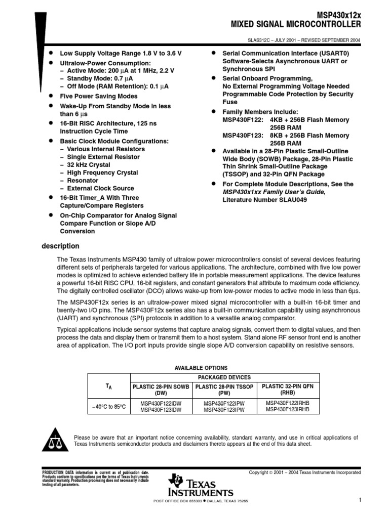 MSP430F123 | PDF | Booting | Microcontroller