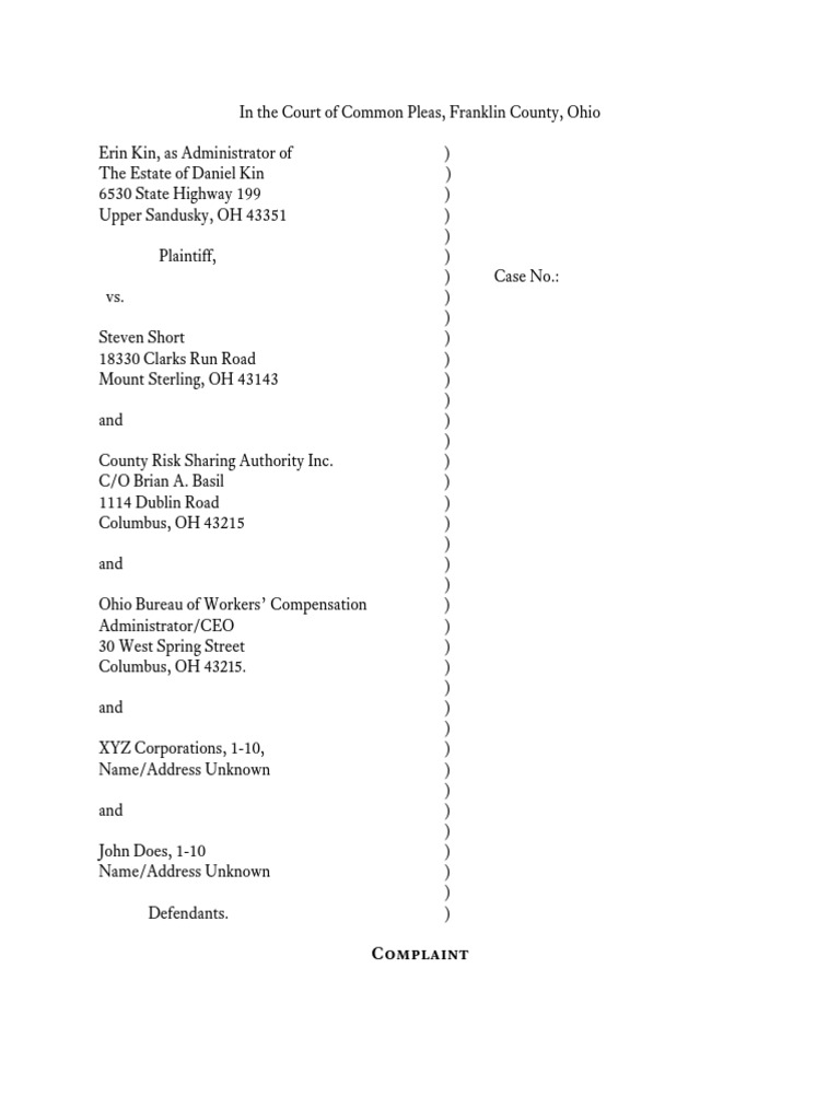 Kin Family Lawsuit Against Steven Short | PDF | Damages | Insurance