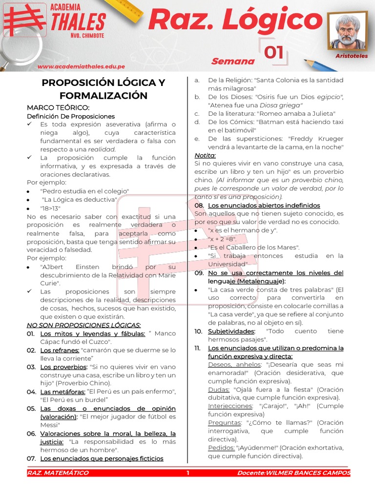 Raz. Lógico - Tema #01 | PDF | Proposición | Verdad