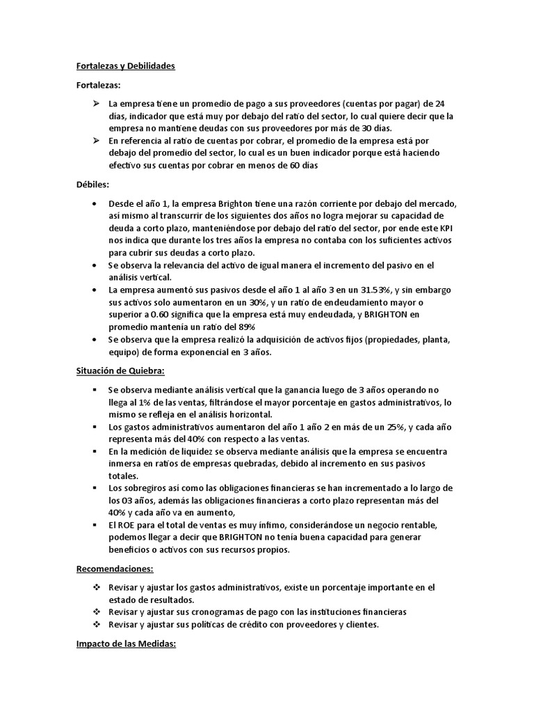 Análisis de EEFF - Caso Brigthon | PDF | Bancarrota | Deuda