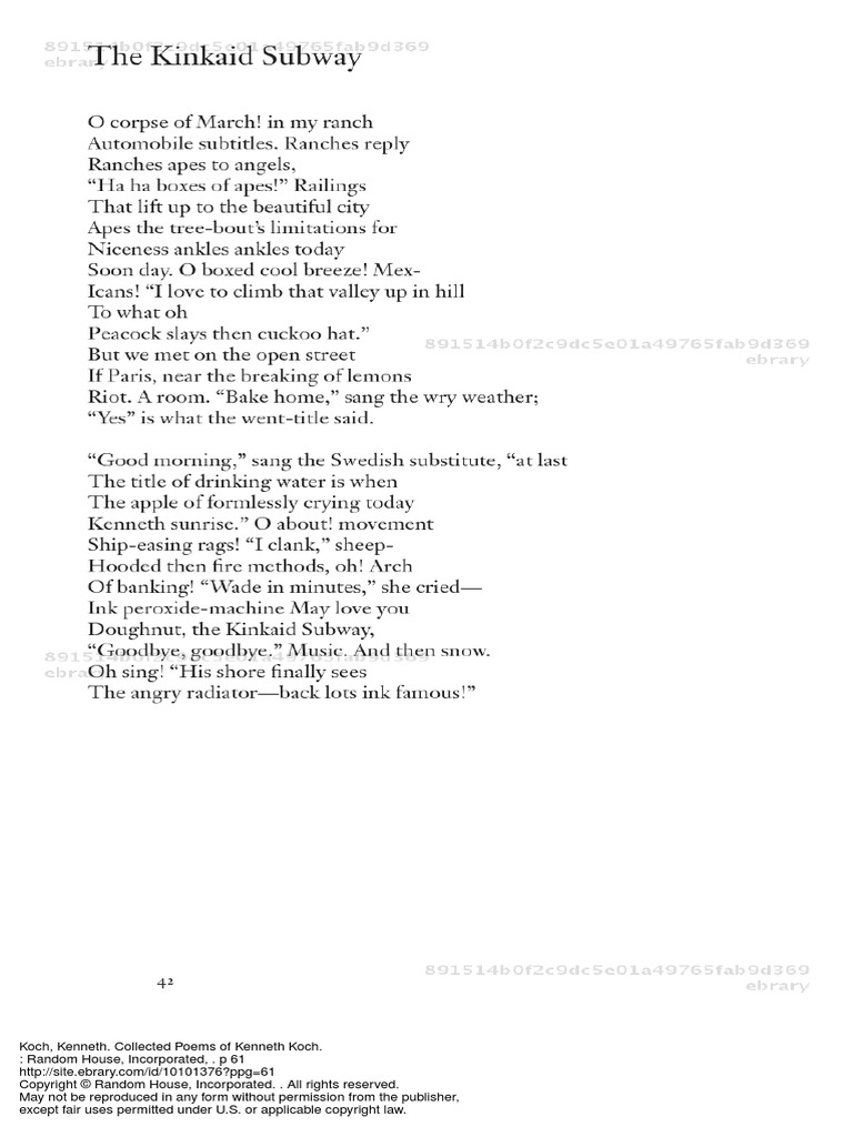Collected Poems of Kenneth Koch (61 To 120) | PDF | Fair Use | All ...