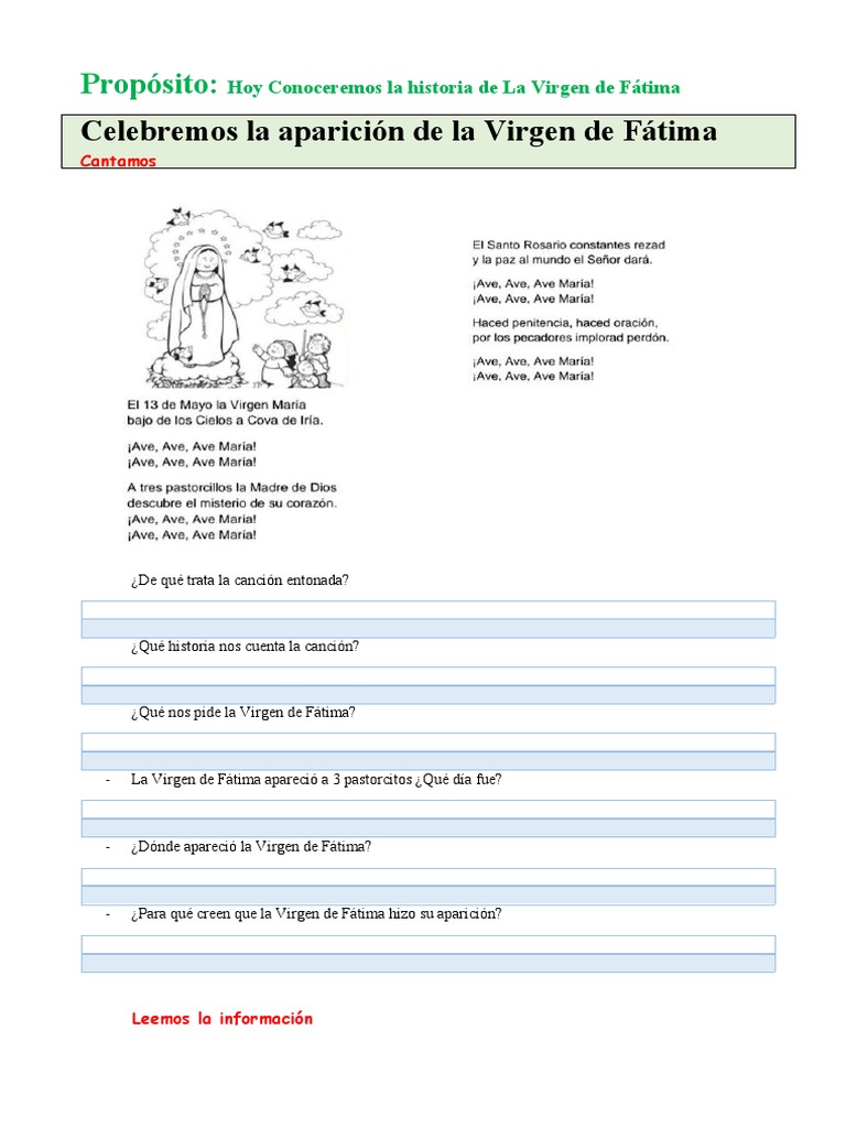 FICHA Aparicion de La Virgen de Fatima | PDF