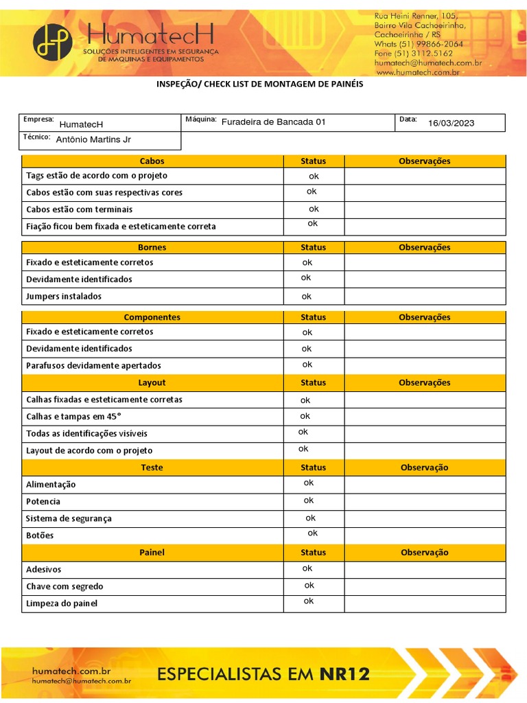 Check List Painel Furadeira Humatech | PDF