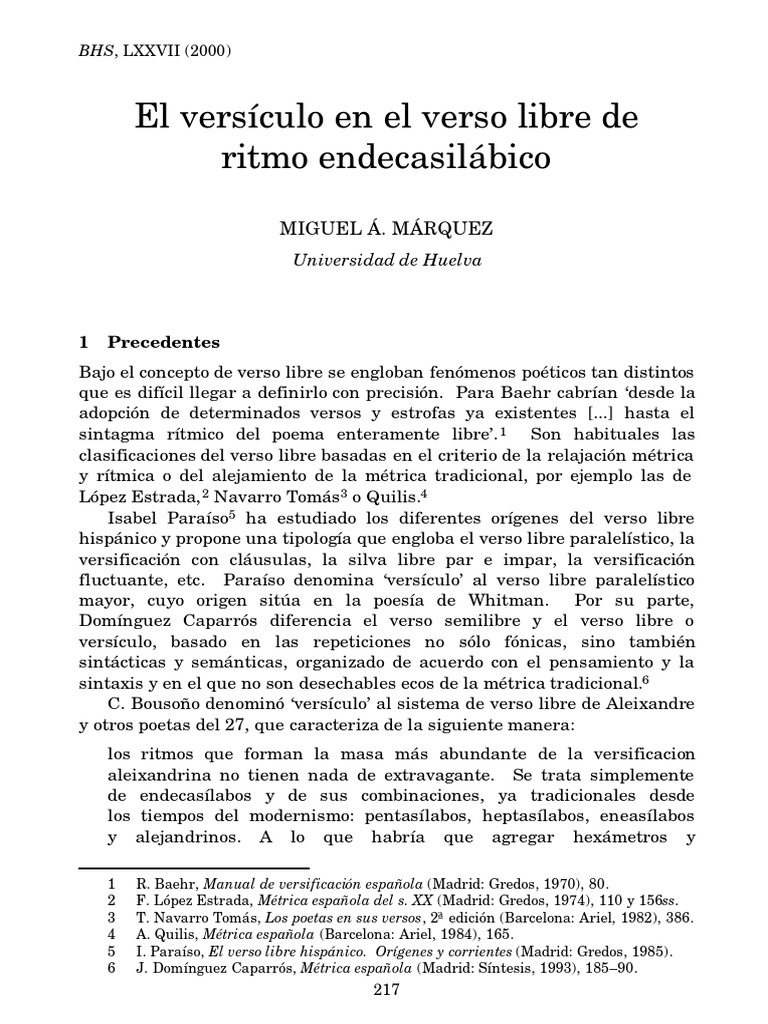 El Versículo en El Verso Libre Endecasílabo | PDF | Metro (poesía) | Poesía